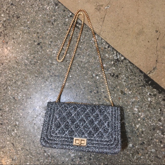 Bags | Quilted Pewter Metallic Purse With Gold Hardware | Poshmark